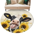 Cow Animal 7' Round Rug for Living Room Conversation Area, Yellow ...
