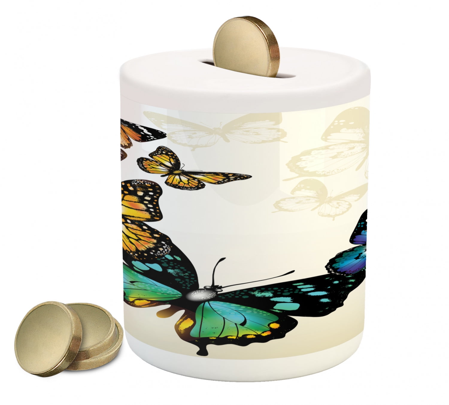 Butterfly Piggy Bank, Vivid Monarch Butterflies Flying Shades Shadows ...