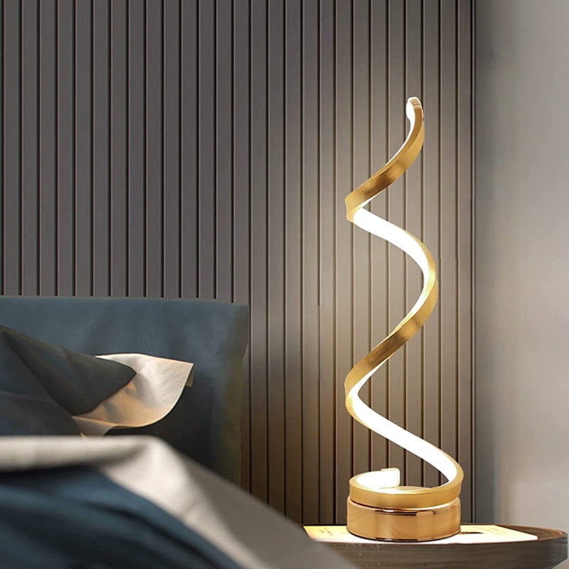 JPTtrading Modern Spiral LED Table Lamp, Button Control Bedside Lamp ...