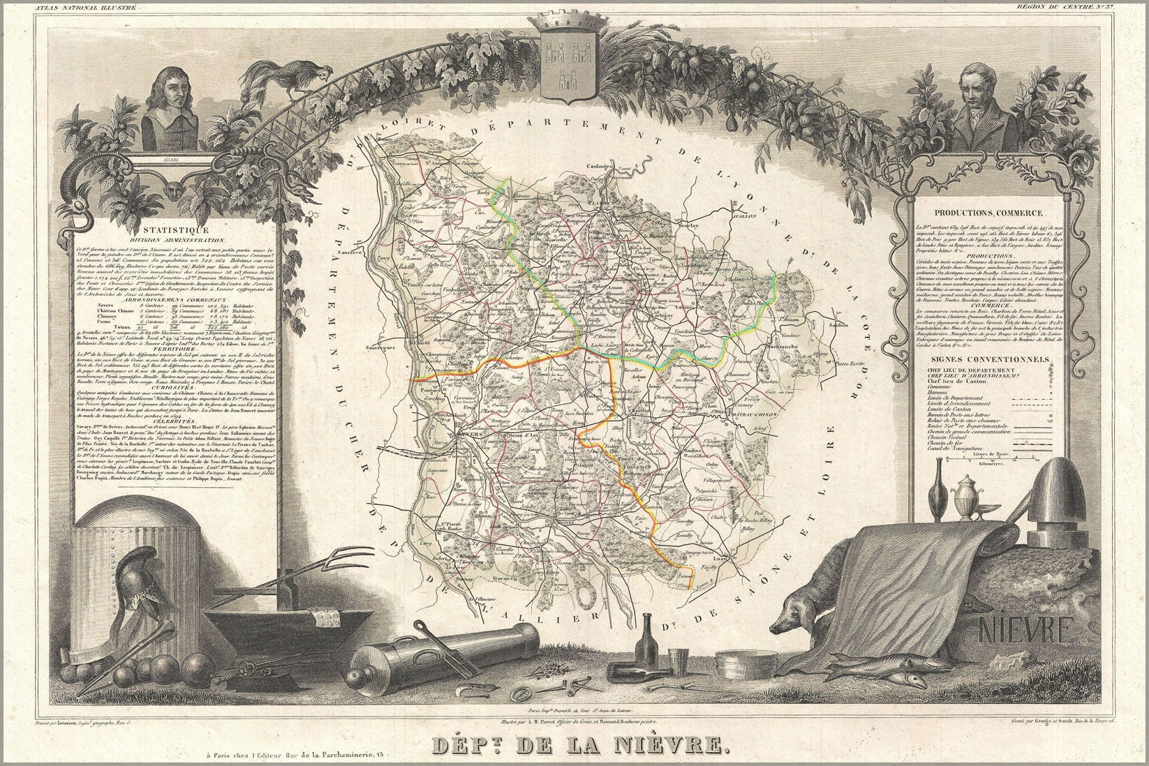 24"x36" Gallery Poster, 1852 Levasseur Map of the Department De La ...