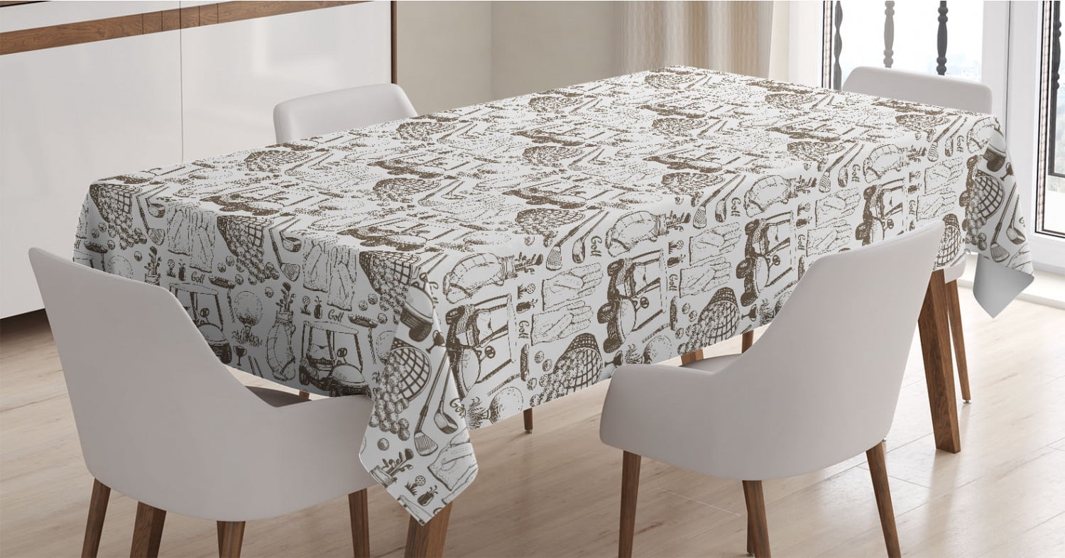 Golf Tablecloth, Old Fashioned Basket with Balls Shoes Golf Cart Gloves ...