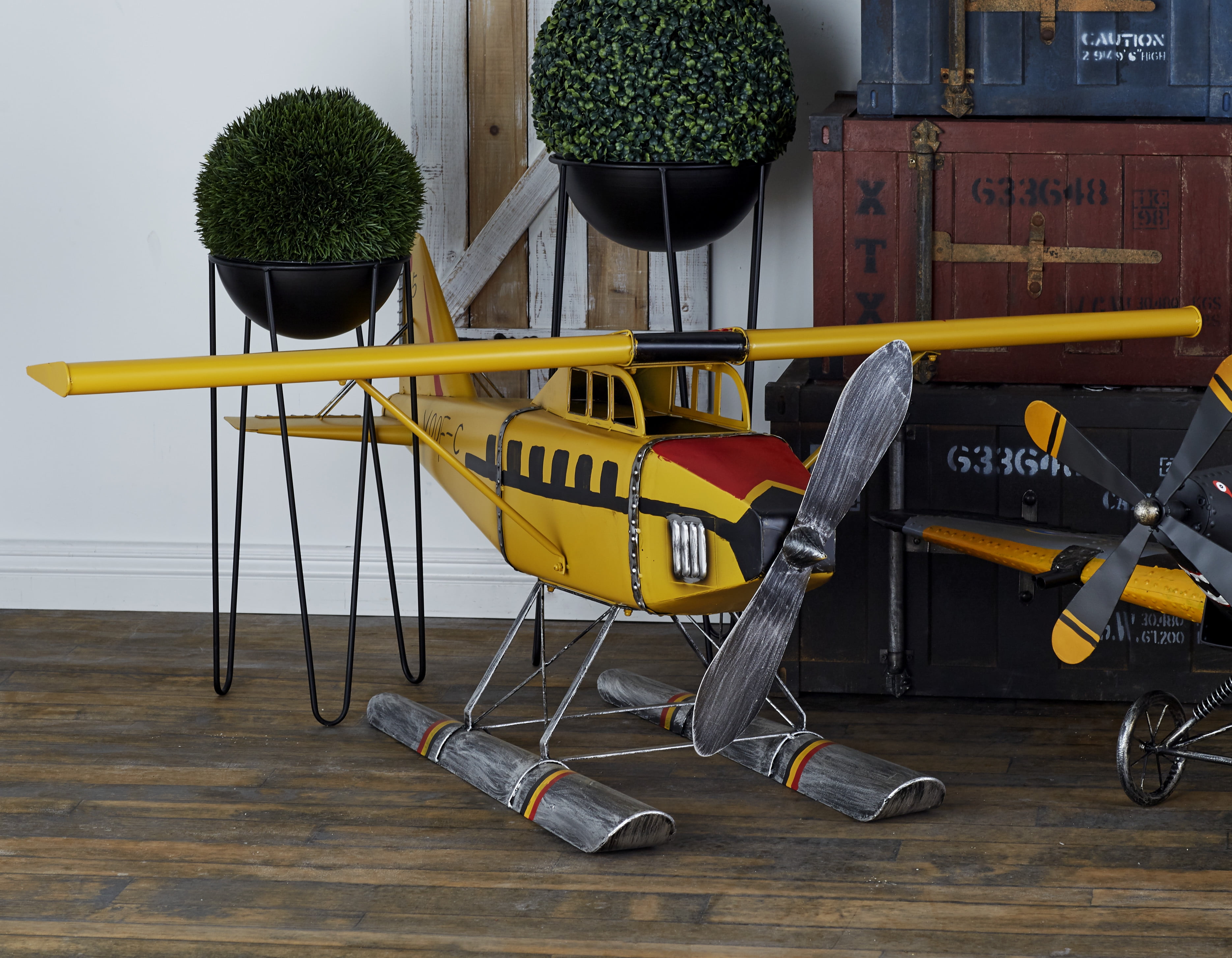 DecMode Extra Large Black And Grey Metal Airplane Sculpture, 60" X 24 ...