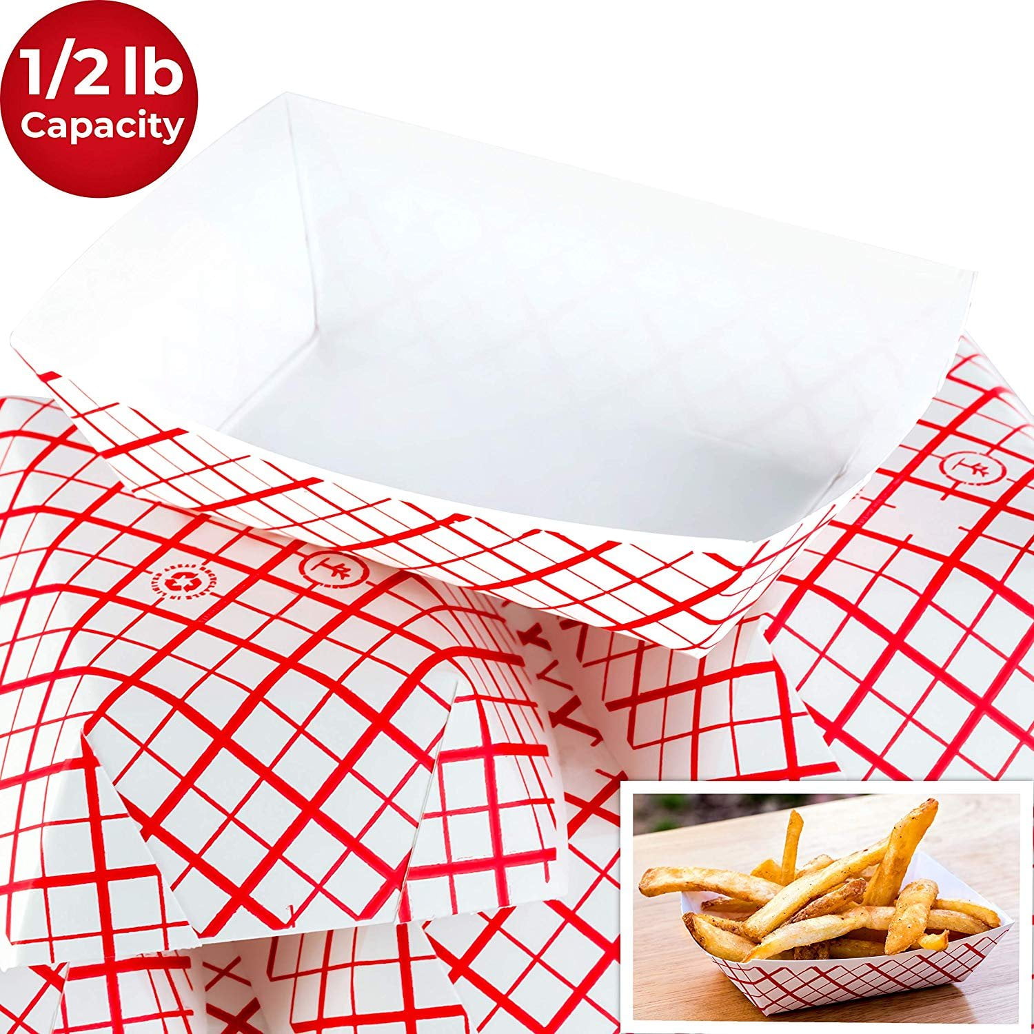 Avant Grub 5"x3" Red/White 1/2 lb Rectangular Paper Food Trays, 200 Ct ...