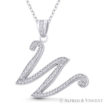 Initial Letter "W" Cursive Script Cubic Zirconia CZ Crystal Pendant in ...
