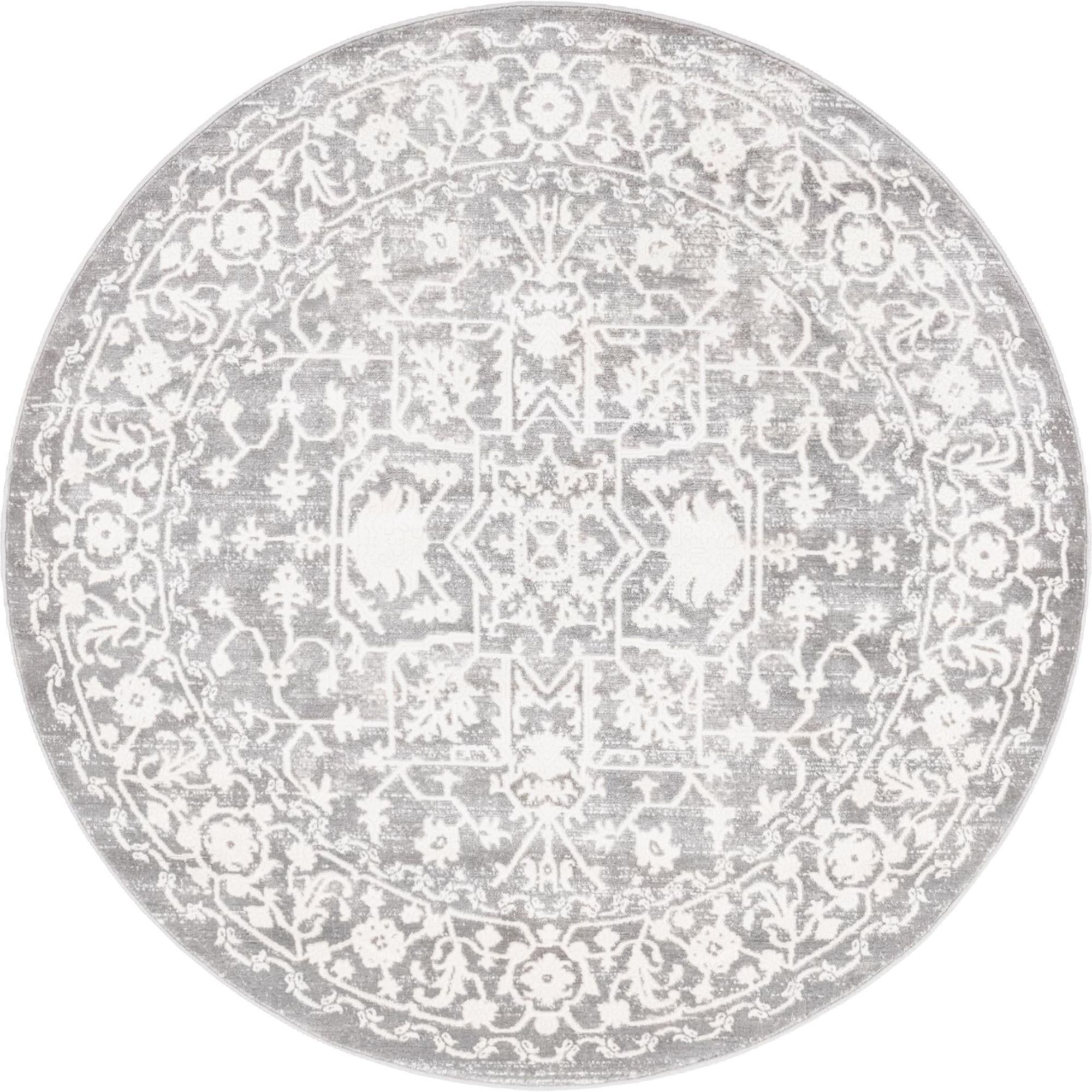 Unique Loom Olympia New Classical Rug Light Gray/Ivory 5' Round Border ...