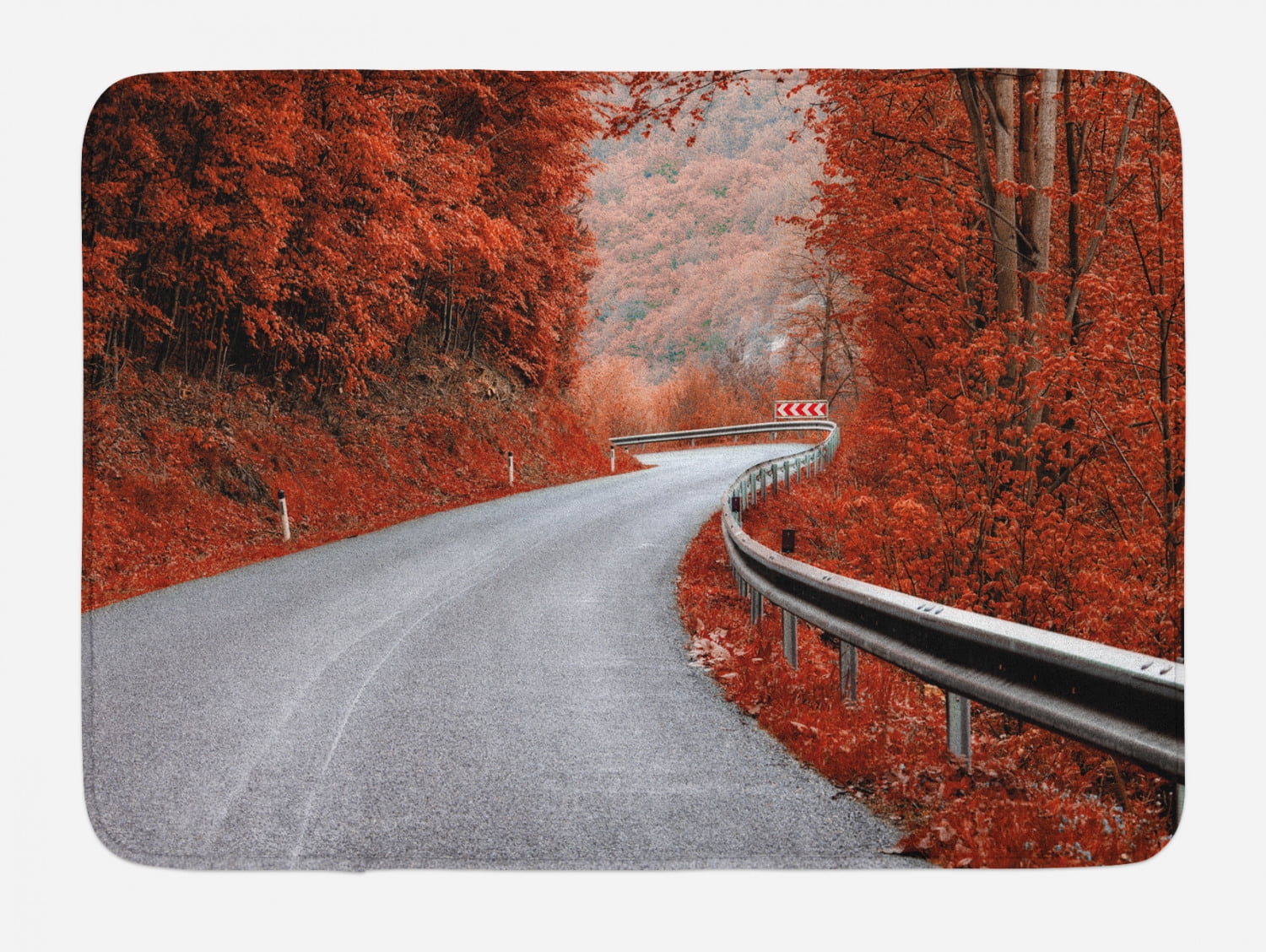 Fall Bath Mat, Dreamy Asphalt Road with Mid Autumn Colors Nobody ...