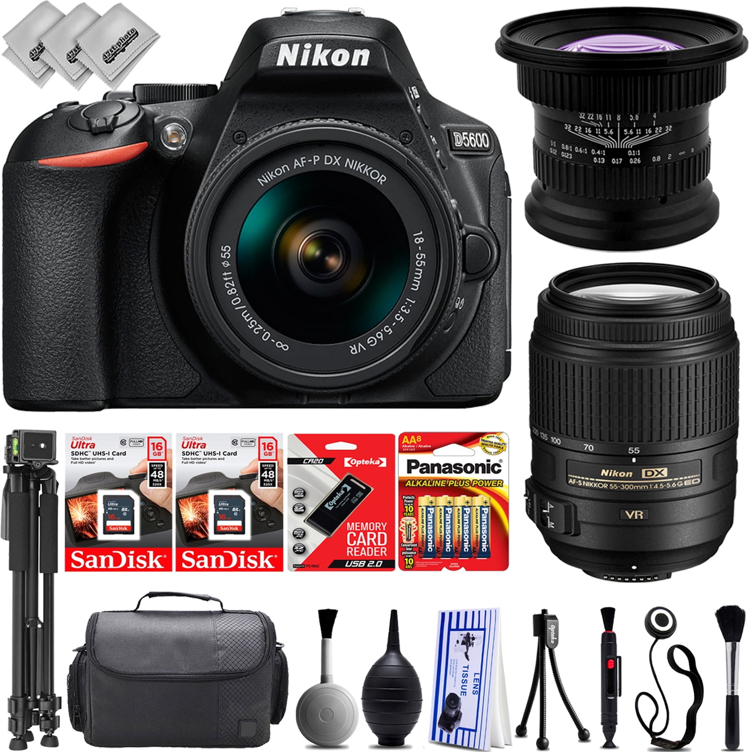 Nikon D5600 HD Digital SLR Camera w/ 4 Lens - 15 to 300mm - 32GB - 30PC ...