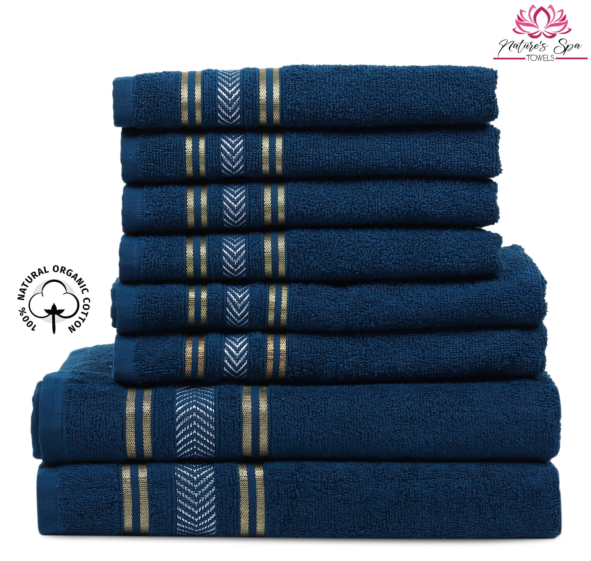 Nature's Spa Towels- Organic Cotton Set of 8 Bath Towel Set, Designer ...