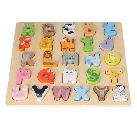 Wooden Puzzles, Cartoon Animal Pattern Wooden Alphabet Puzzle Toys ...