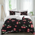 4 Piece Duvet Cover Set Cal king, Watercolor Red Cherry on Black Soft ...