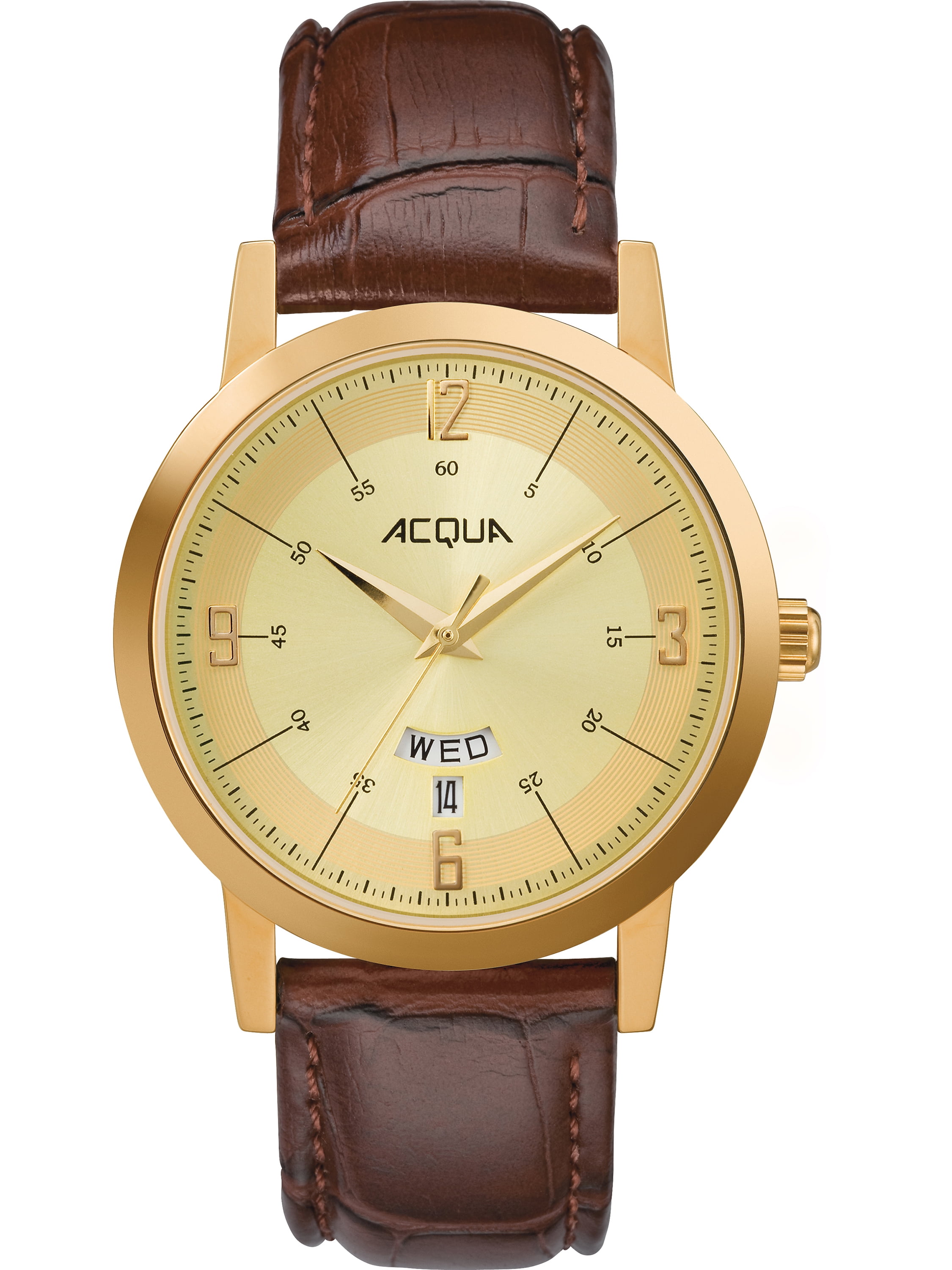 Timex - Acqua Men's Gold-Tone Watch, Brown Leather Strap - Walmart.com ...