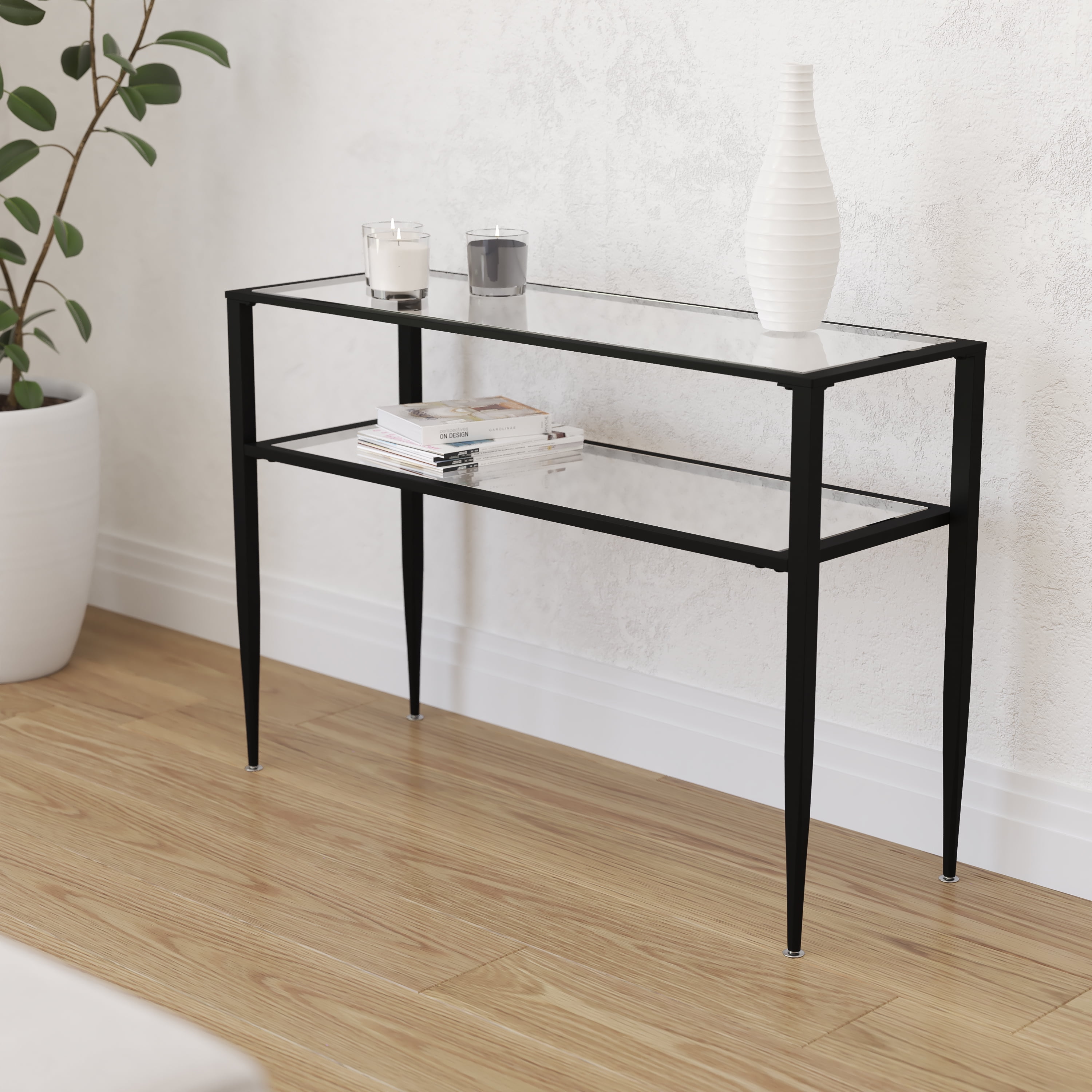 Merrick Lane Remington Glass Console Table with Tempered Glass Shelves ...