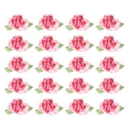 Uxcell Mini Satin Ribbon Roses Small Rosettes Fabric Flowers with Green ...