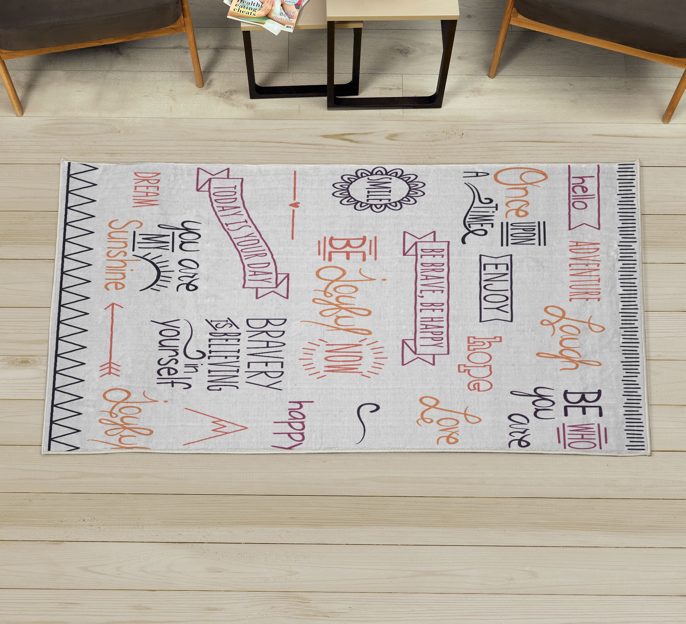Adventure Decorative Rug, Various Words on Happiness and Self Value ...