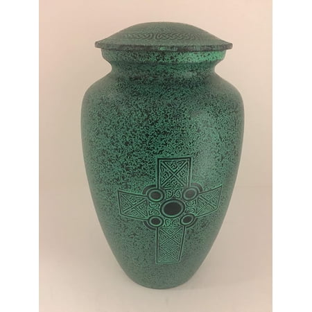 Celtic Cross Green Cremation Urn Adult - Excellent Funeral Container ...