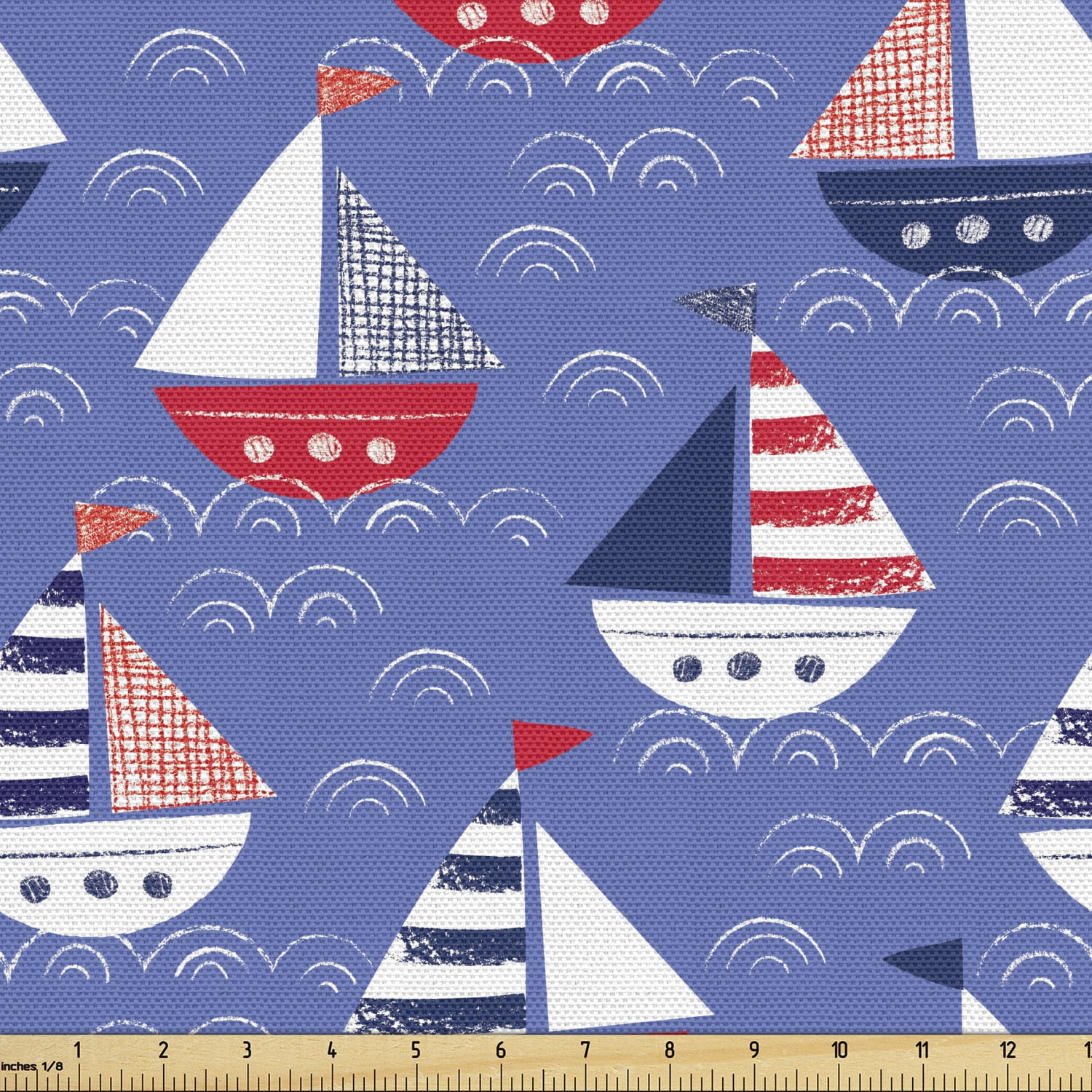 Nautical Fabric by the Yard, Sailing Boats in the Sea Waves Ocean Yacht ...