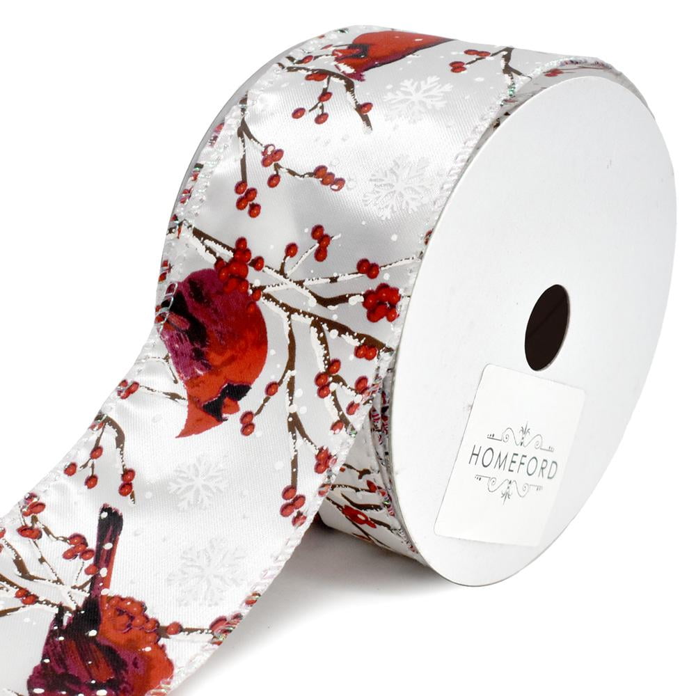 Satin Cardinal Frost and Berries Wired Christmas Ribbon, 2-1/2-Inch, 25 ...