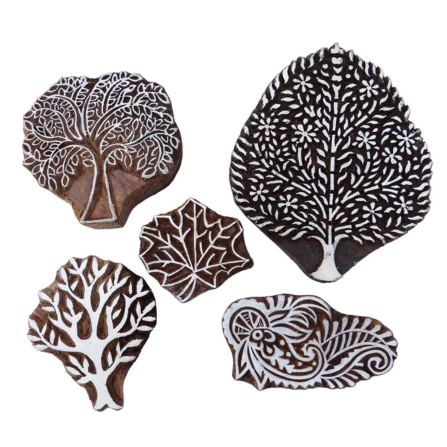 Lot Of 5 Pcs Hand Carved Printing Block Wooden Pottery Stamps Woodblock ...