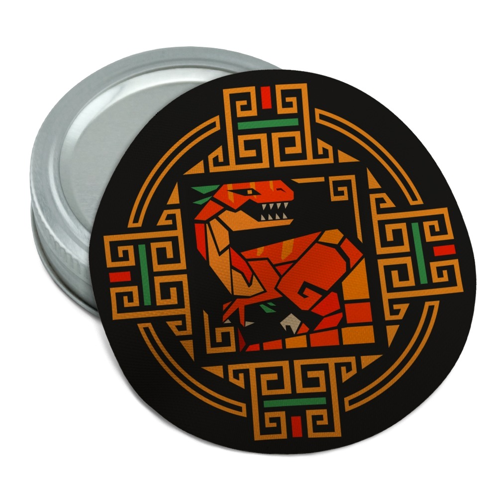 Geometric Velociraptor Raptor Dinosaur Aztec Mayan Style Round Rubber ...