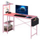 Bestier 52 inch Gaming Computer Desk with LED Lights & Shelves Pink ...