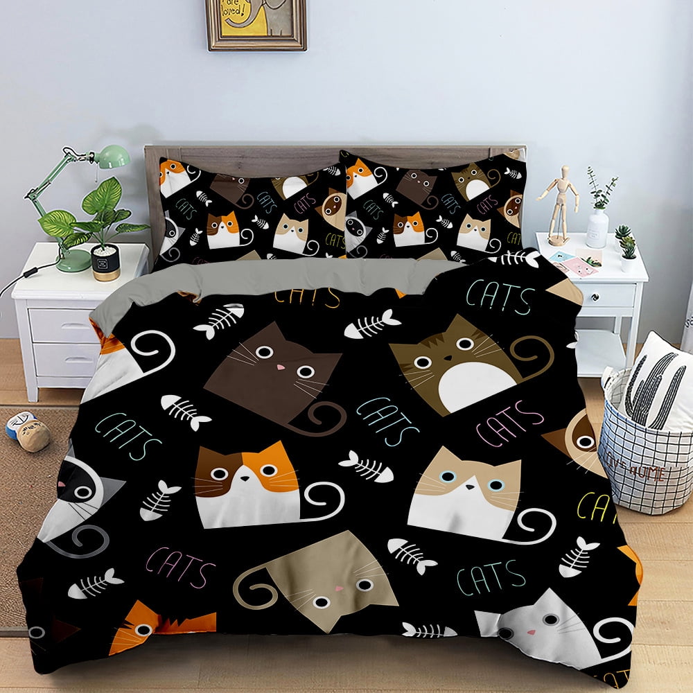 3pcs animal cat 3D printing quilt cover, Cats Print Quilt Cover for ...