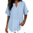 Dwellite Women’s Summer Blouses 2026 Casual V-Neck Cotton Linen Plain ...