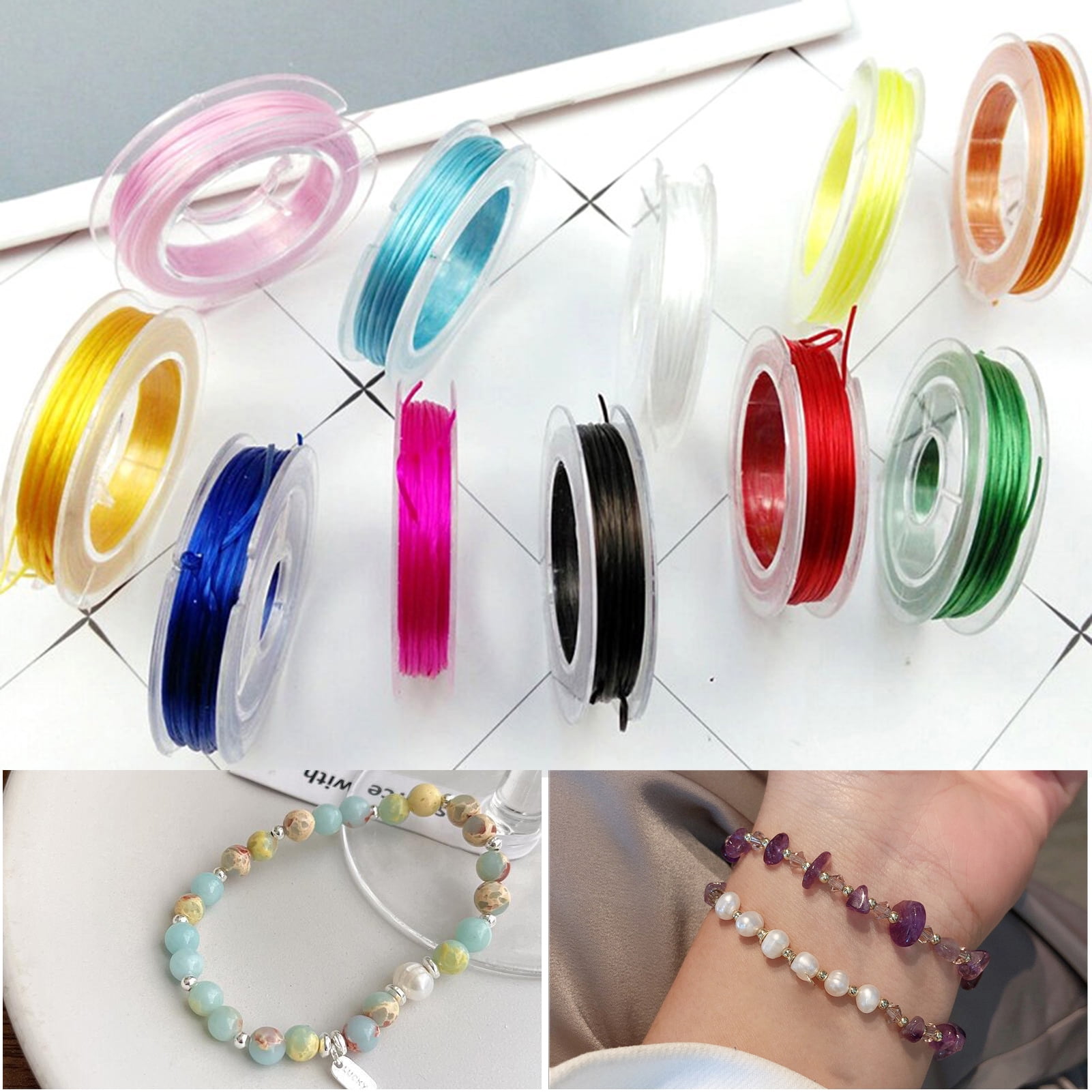 Hesroicy 2 Roll Beading Rope Reusable DIY Plastic Necklace Bracelet ...