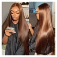 Brown Straight Lace Front Wig Lace HD Transparent PrePlucked Bone ...