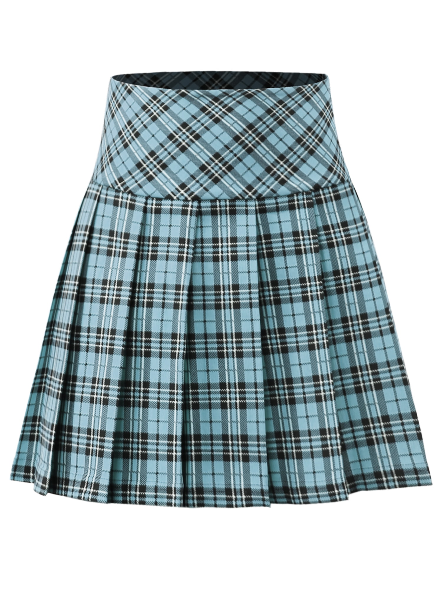 A2Y Women's Check Plaid Ponte Zipper School Uniform Pleated Mini Skirts ...