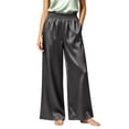 CHGBMOK Plus Size Women's Satin Pants Ruffled Waistband Wide Leg Pants ...