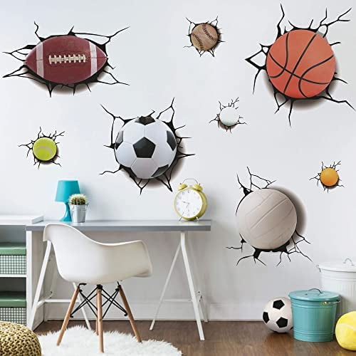 YOITEA Sport Wall Decals for Boys Room Volleyball Basketball Football 3D Wall Art Stickers Kids Baby Nursery Wall Decor Walmart