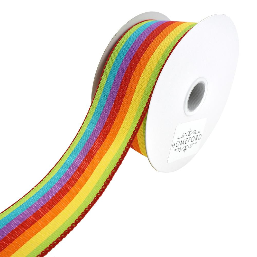 Vertical Rainbow Woven Strips Wired Ribbon, 1-1/2-Inch, 10-Yard ...