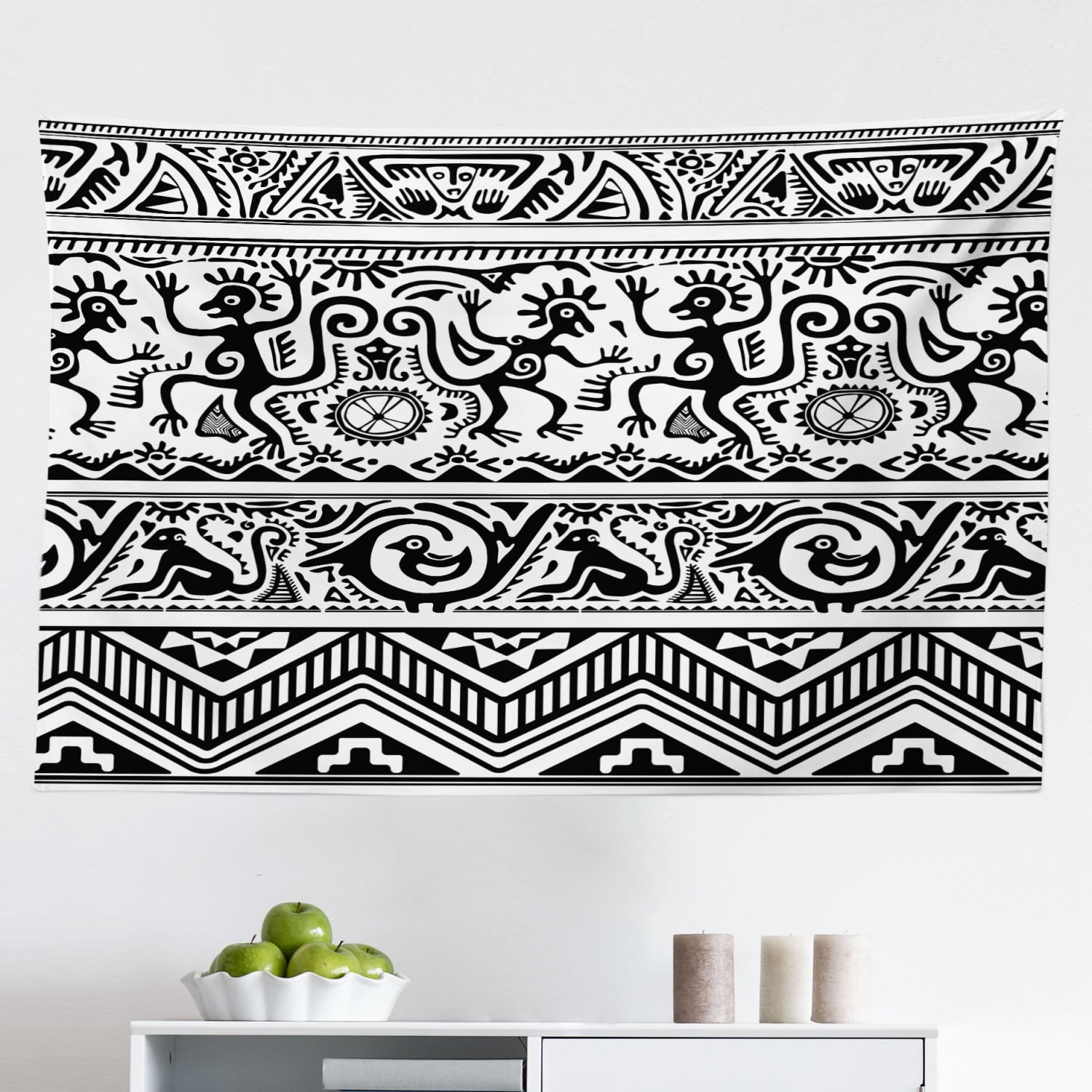 Tribal Tapestry, Antique Folkloric Motifs Geometric Art Ornaments ...