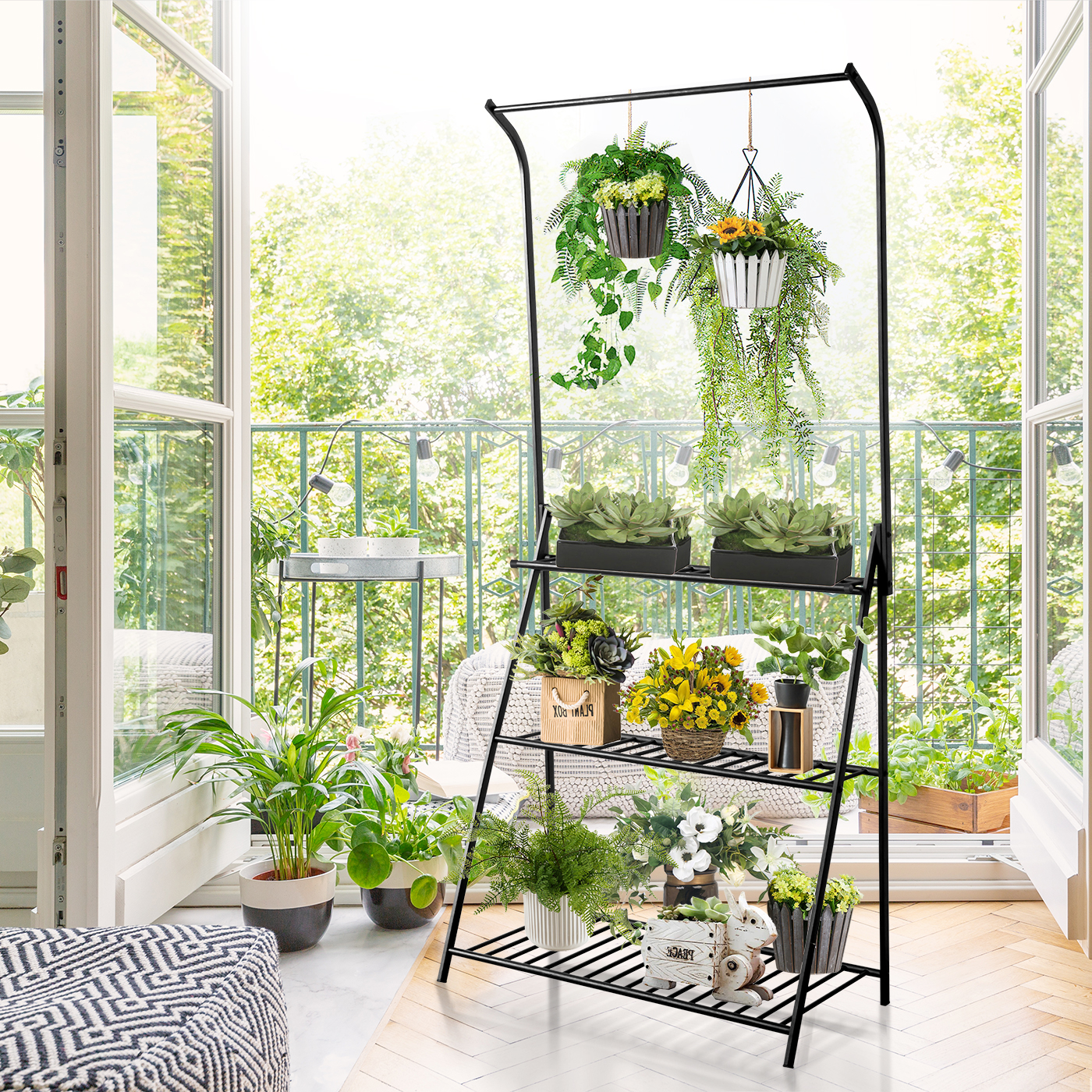 Plant Stand Indoor 3 Tier Tall Plant Stand With Hanging Top Bar Metal