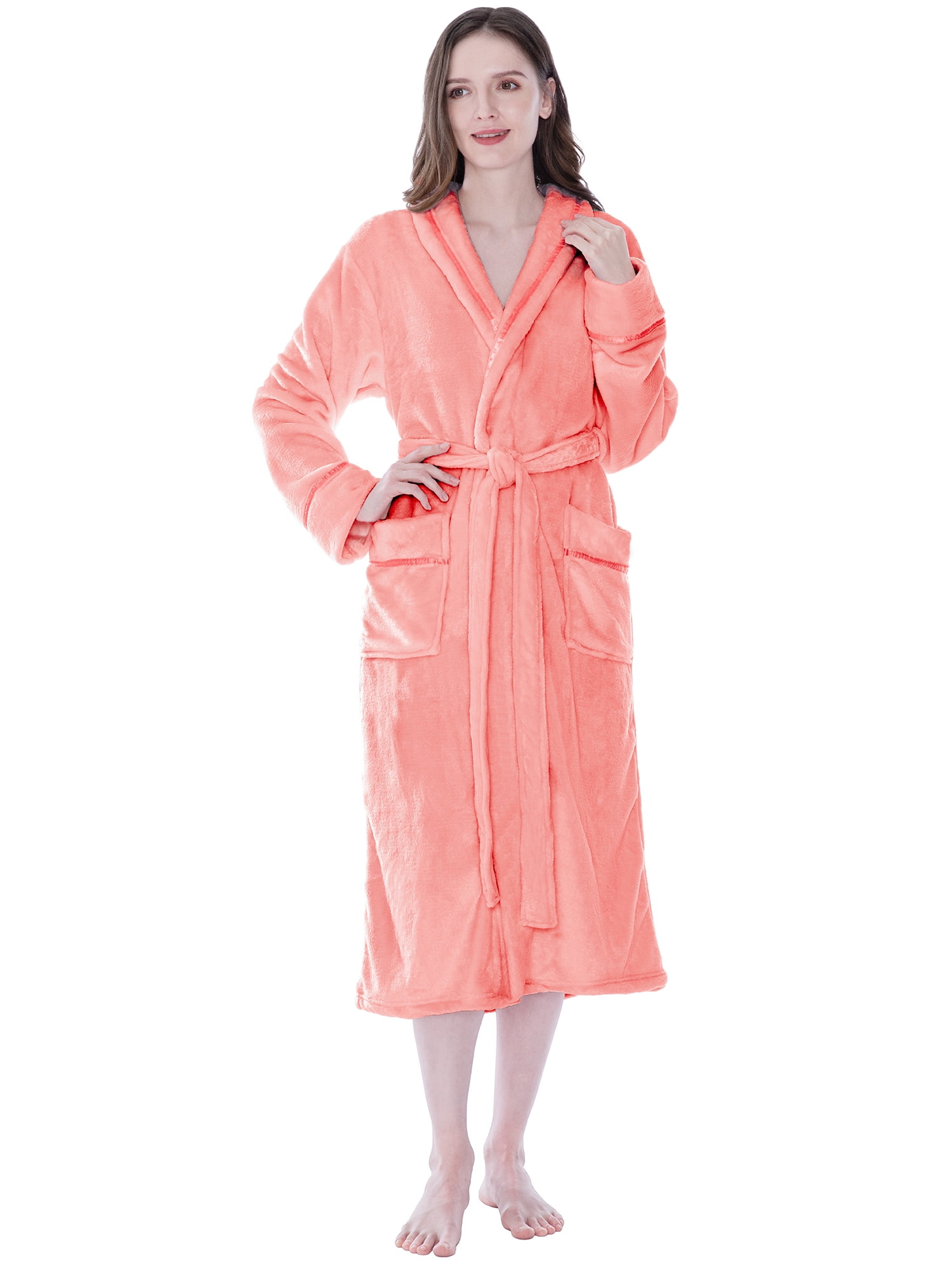 Pavilia Plush Robe For Women Peach Coral Orange Fluffy Soft Bathrobe