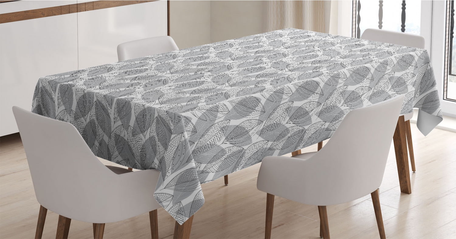 Muted Colors Tablecloth, Pattern of High Detailed Leaf Silhouettes with ...