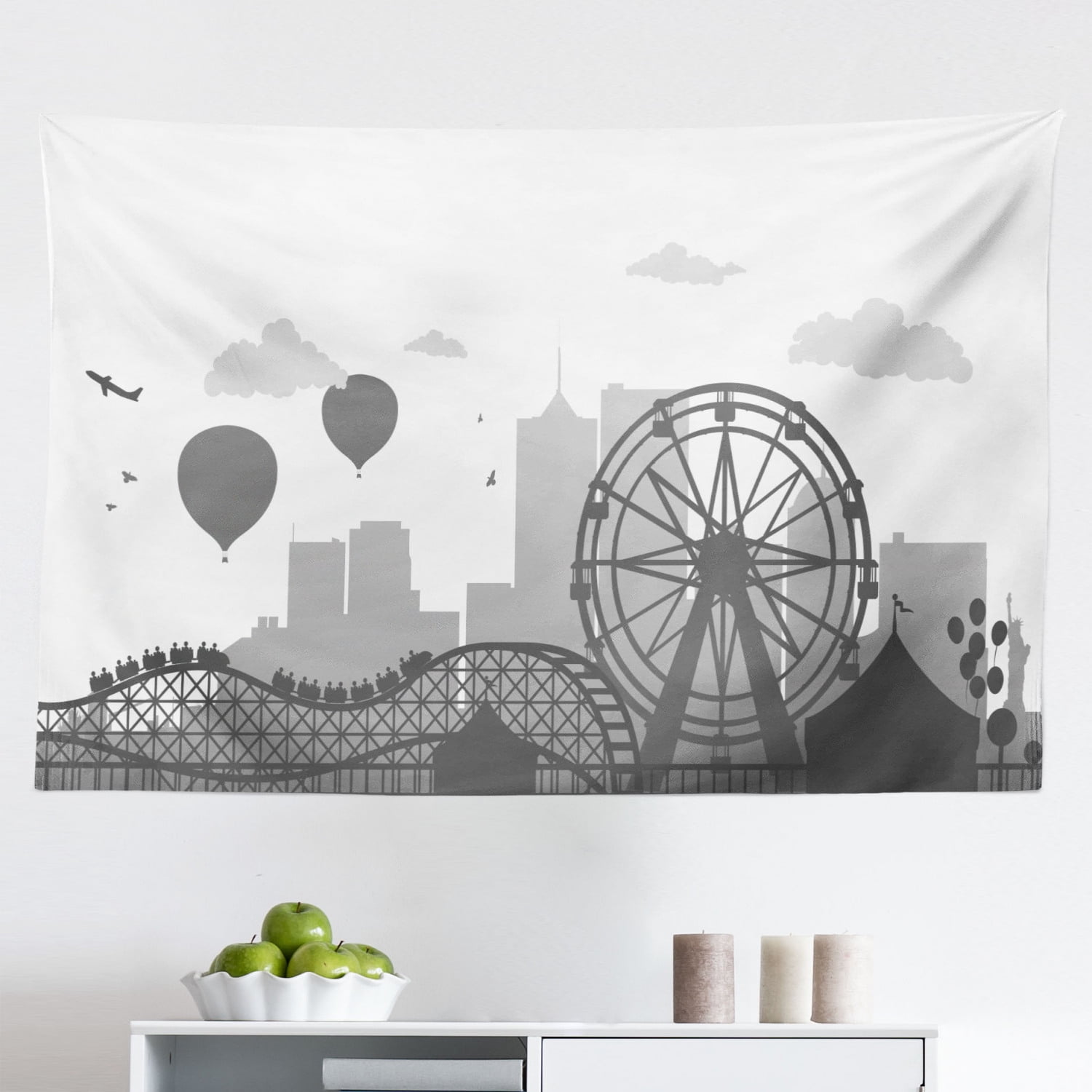 Ferris Wheel Tapestry, Enjoyment Themed Fun Festival Abstract Colorful ...