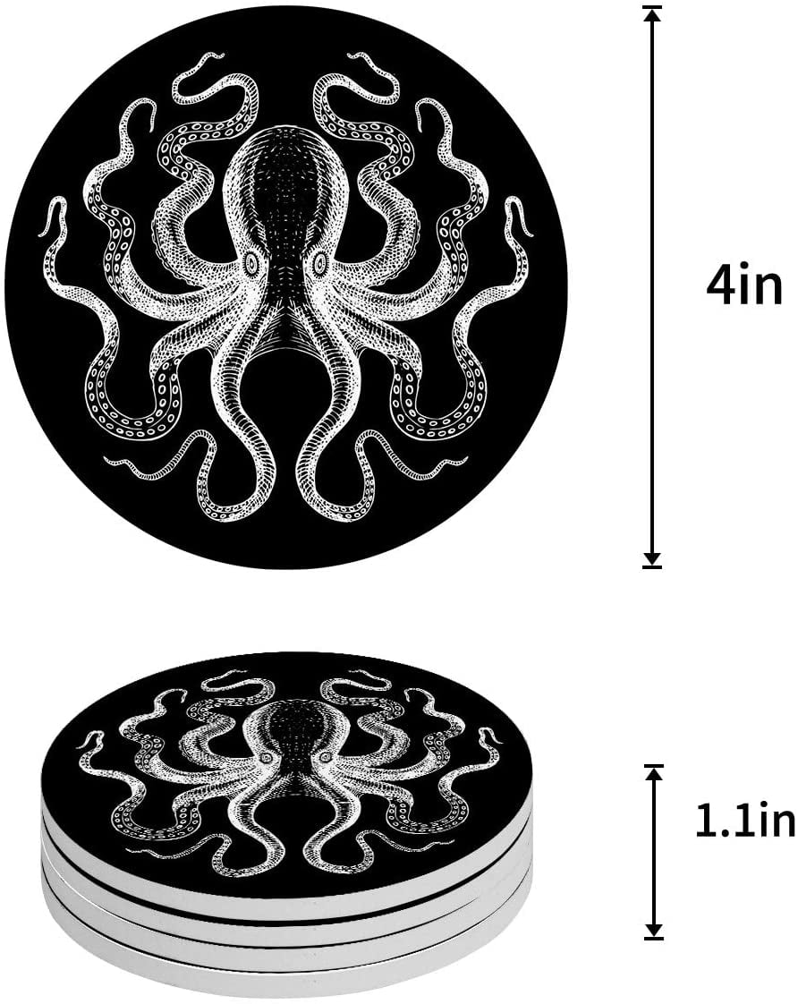 FMSHPON Octopus Set of 8 Round Coaster for Drinks, Absorbent Ceramic ...