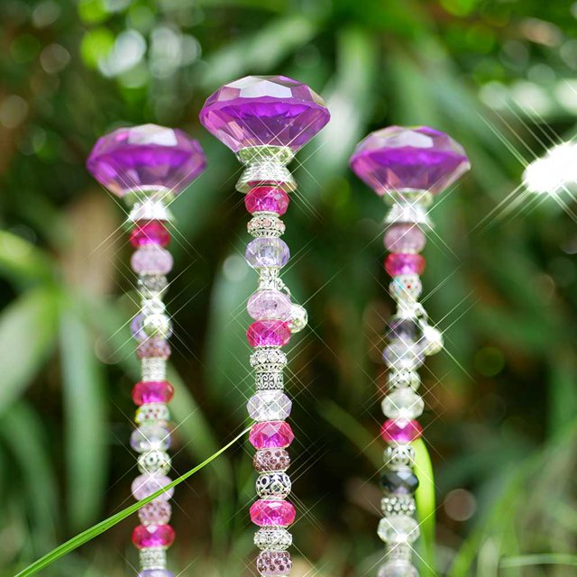 22" Purple Diamond Beaded Garden Stake 1PC Fairy Wand Decorative Plant ...