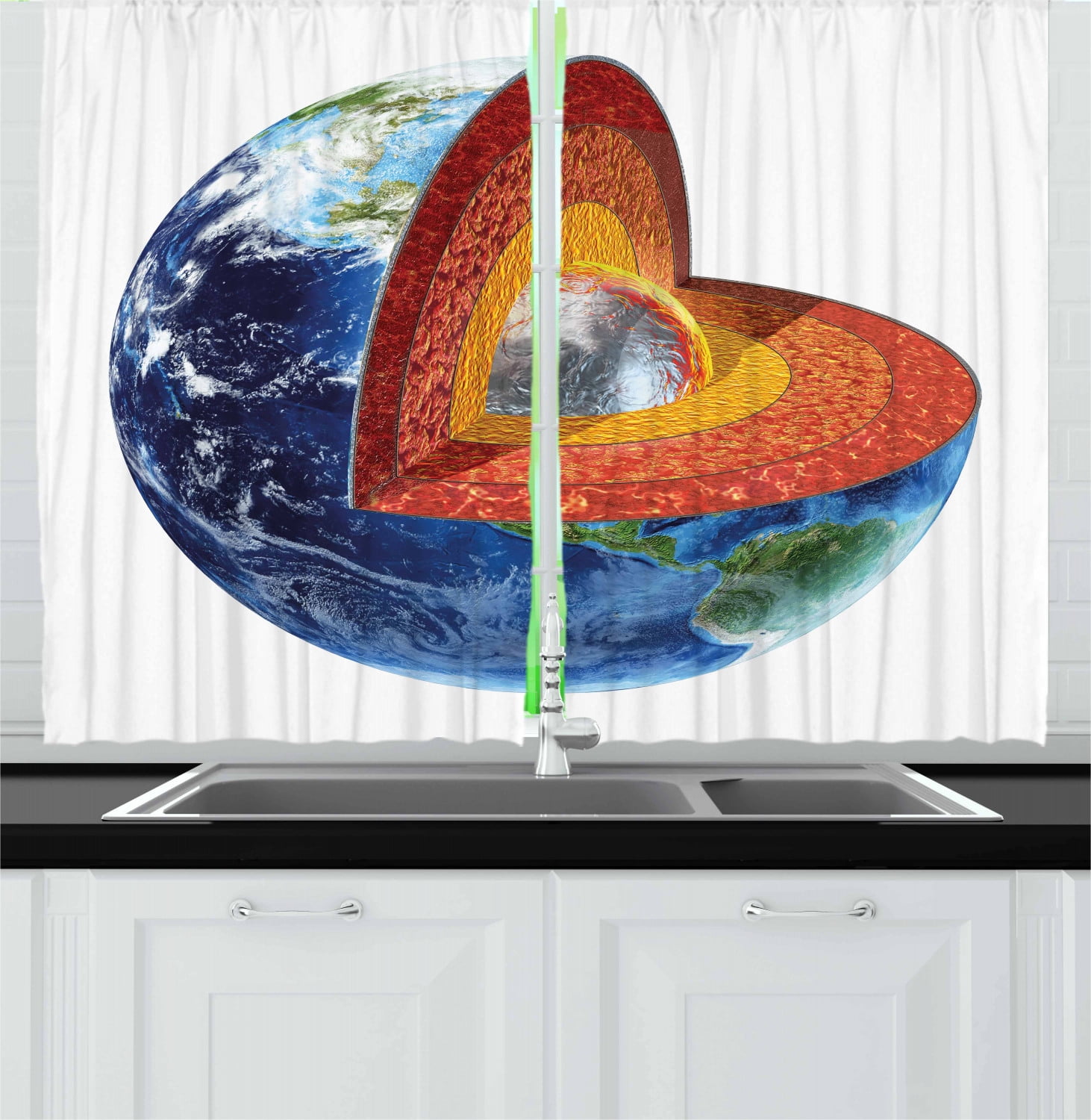 Earth Curtains 2 Panels Set, Earth Cross Section Showing the Inner Core ...