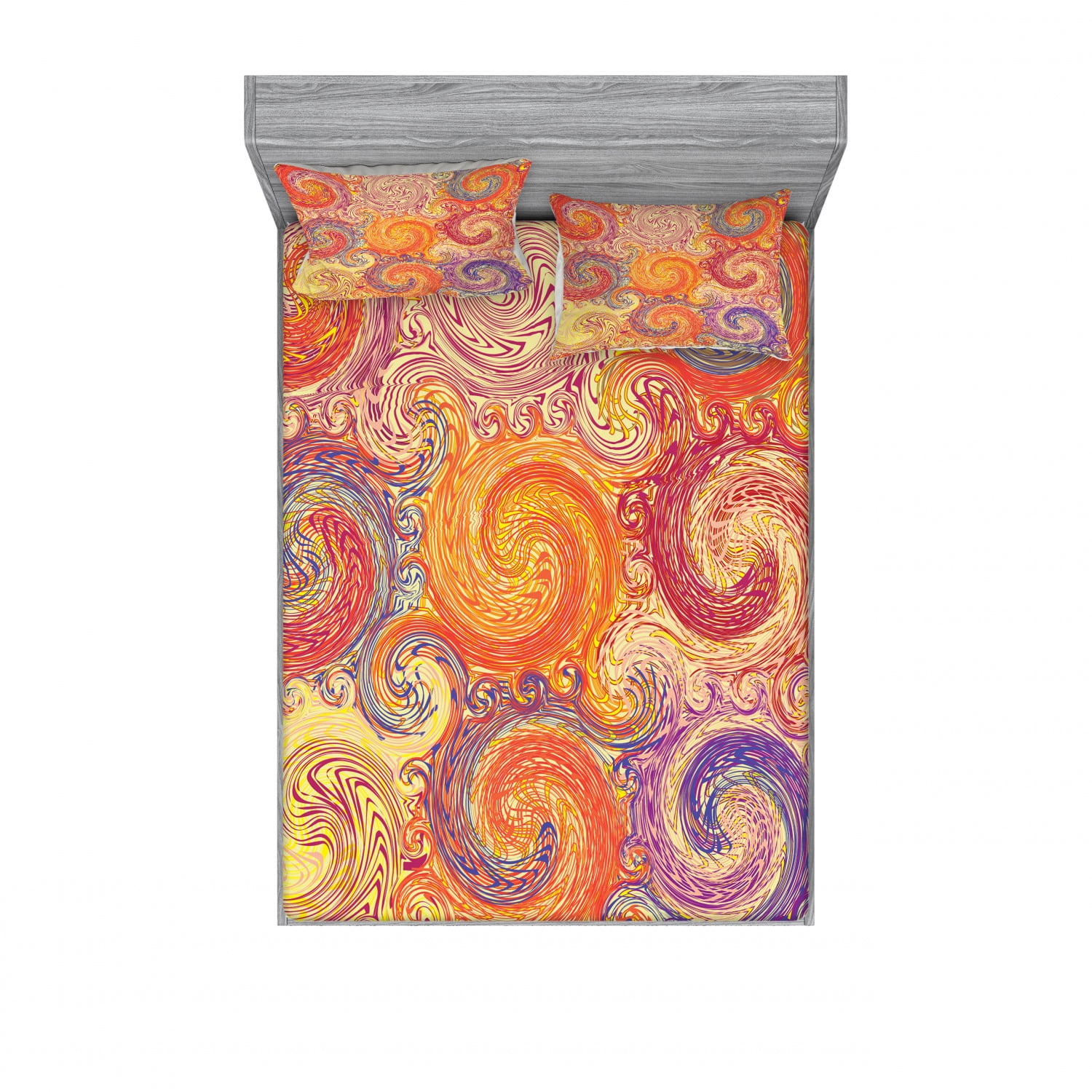 Grunge Bedding Set with Sheet & Covers, Grunge Swirl Patterns Brush ...