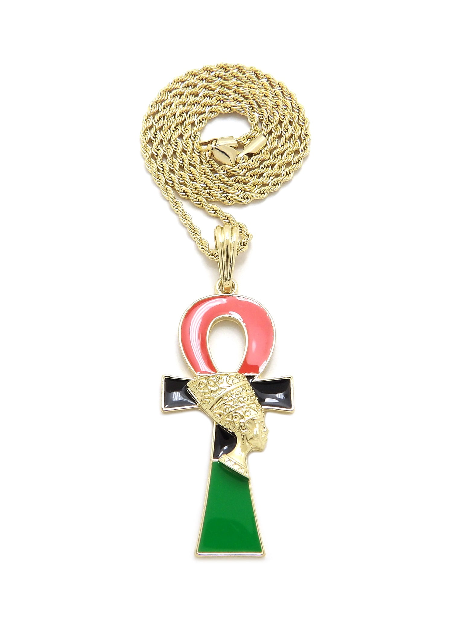 iJewelry2 Egyptian Afro-Flag Colored ANKH Cross with Queen Nefertiti ...