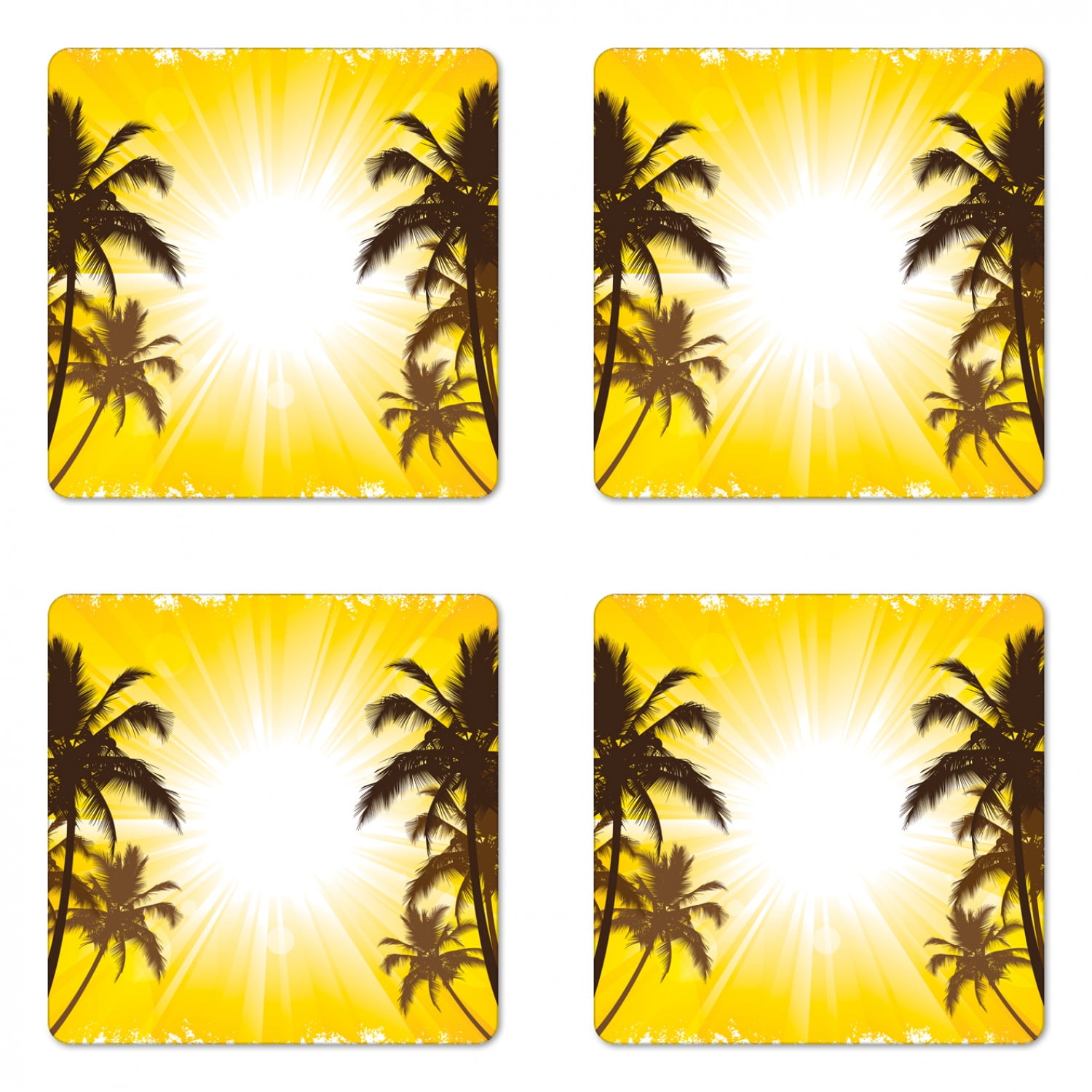 Palm Tree Coaster Set of 4, Holiday Theme a Sunny Tropical Place with ...
