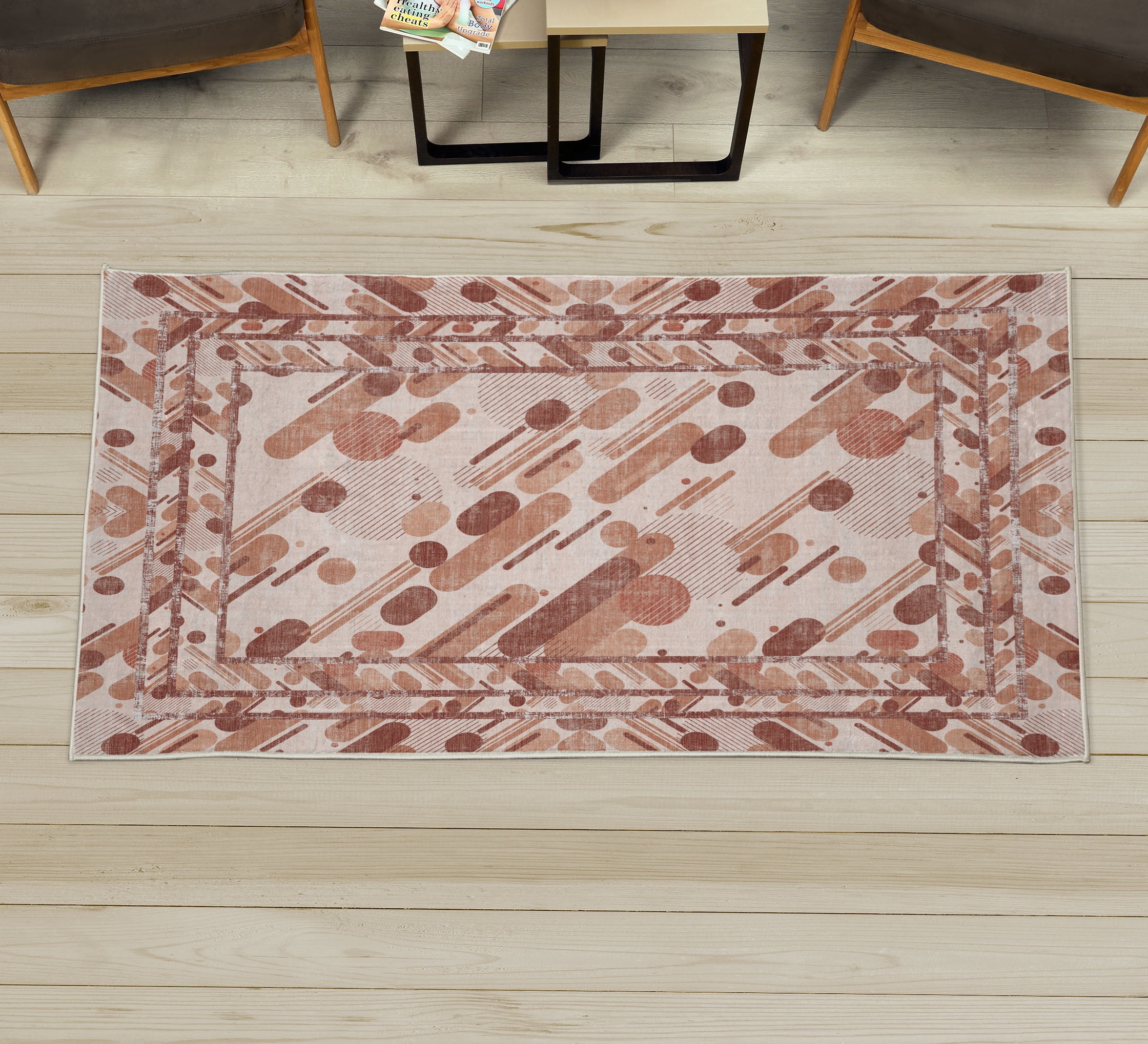 Geometric Decorative Rug, Abstract Diagonal Striped Look Rounds and ...