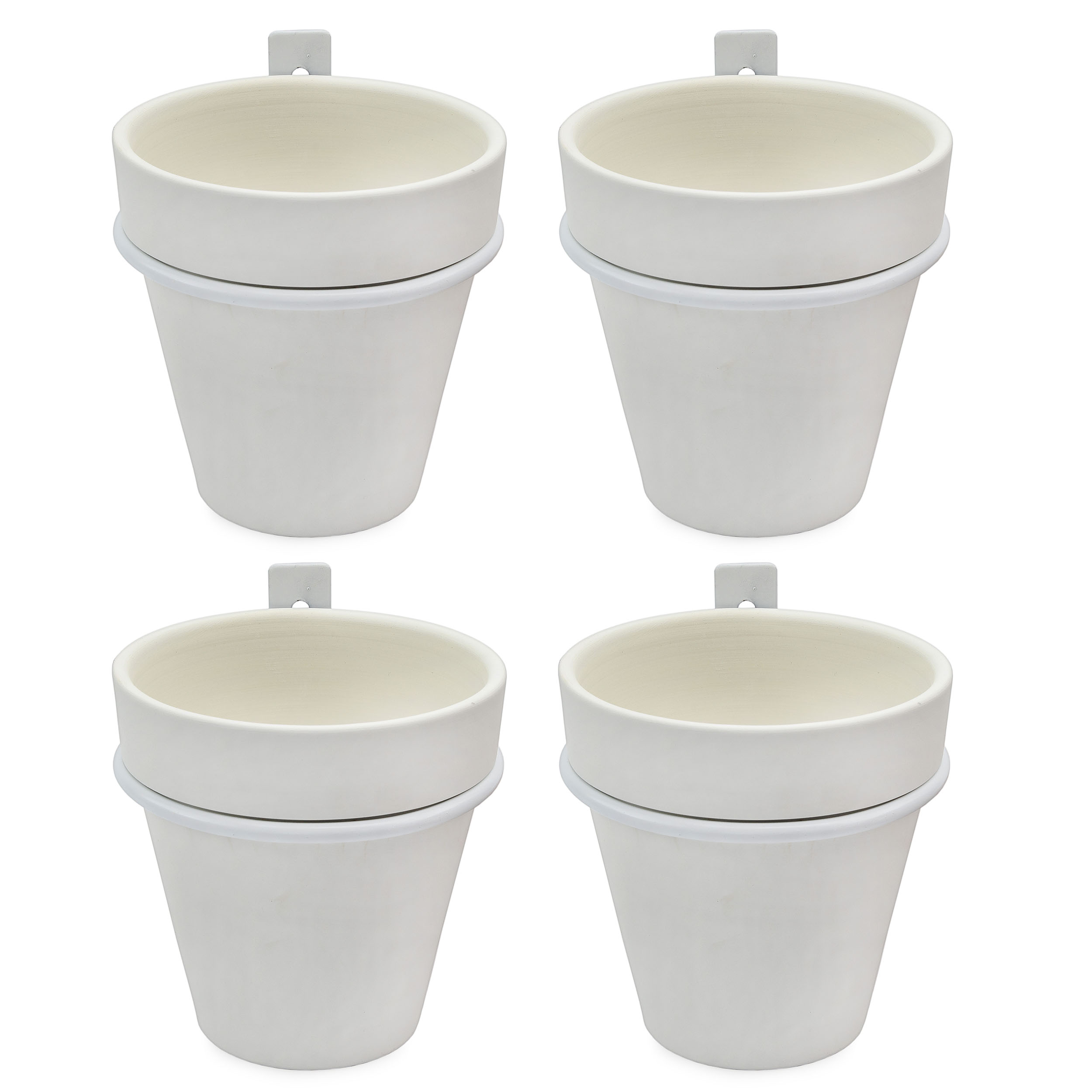 Esterno Wall Mounted Planter Rings w/ Pots (8-Piece Set); White Metal ...