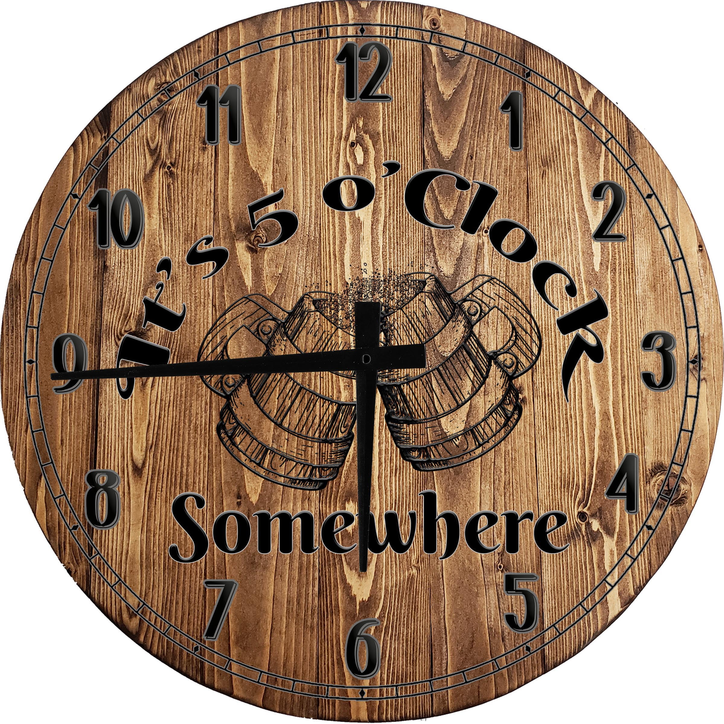 Wood Wall Clock 18 Inch Round 5 o'clock Somewhere Beer Round Small ...