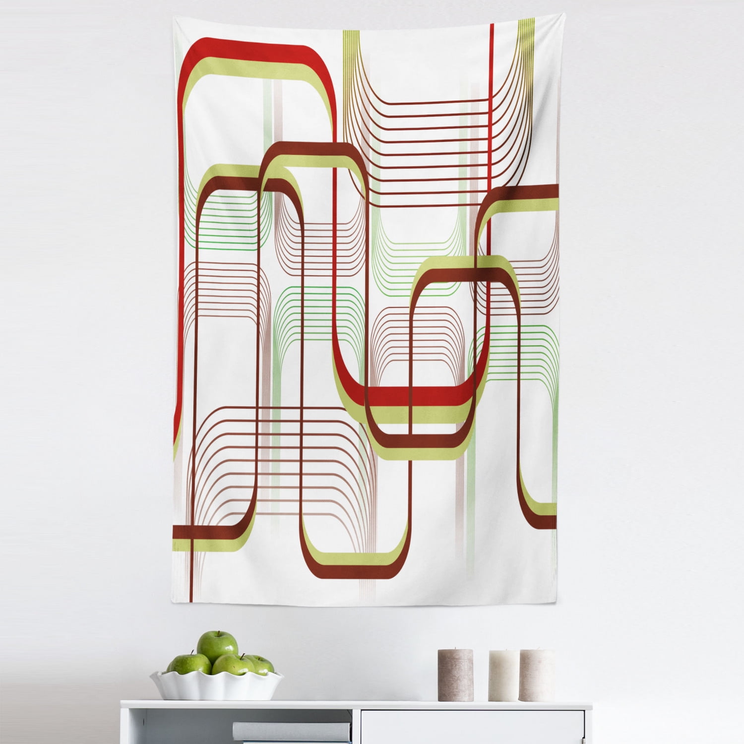 Modern Tapestry, Geometric Contemporary Wavy Lines with Abstract Shapes ...