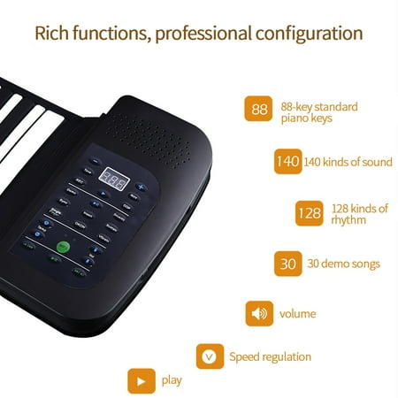 88 Keys Roll Up Digital Piano Portable Keyboard Piano Silicone Concert Electronic Music ...