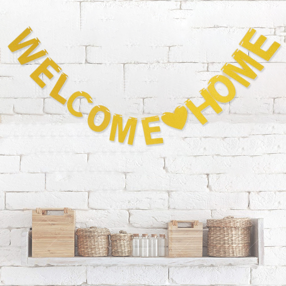 Buy 3M WELCOME HOME Flags Bunting Garland Gold Glitter Flags Banner for ...