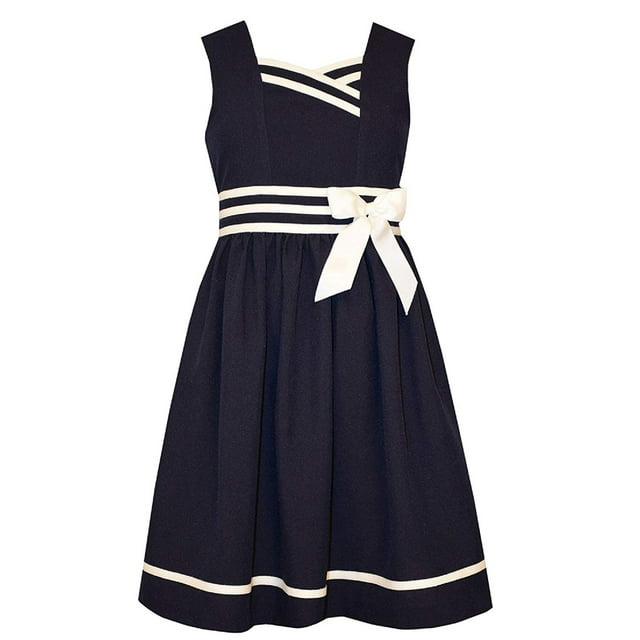 Bonnie Jean Girls Side Bow Navy Nautical Sailor Uniforms Dress (7, Navy ...